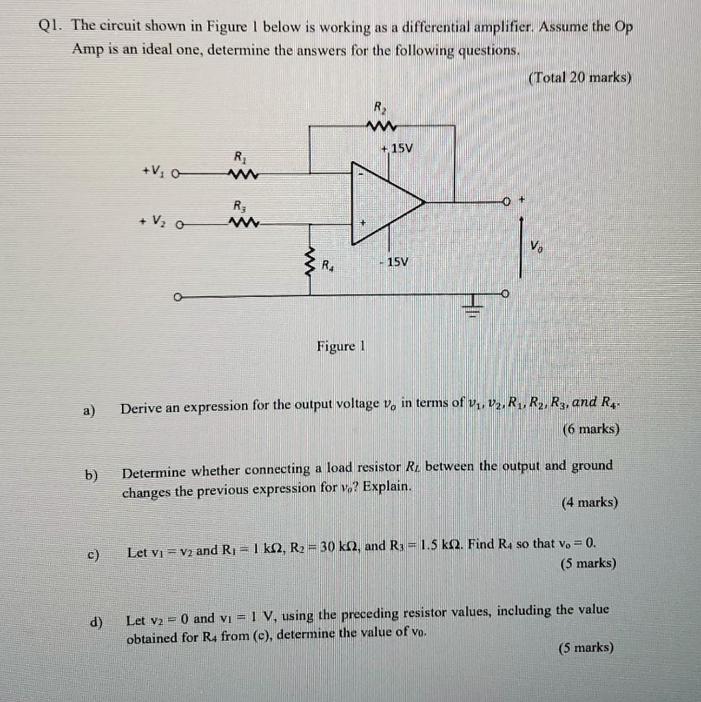 q1 the circuit shown in figure 1 below is working as a differential amplifier assume the op amp ...