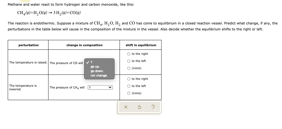 SOLVED: Methane and water react to form hydrogen and ca Tbon monoxide like this: CH4(g)+I, O(g ...