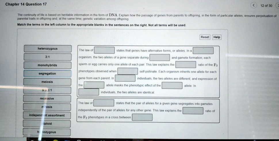 SOLVED: Chapter 14 Question 17 The continuity of life is based on ...