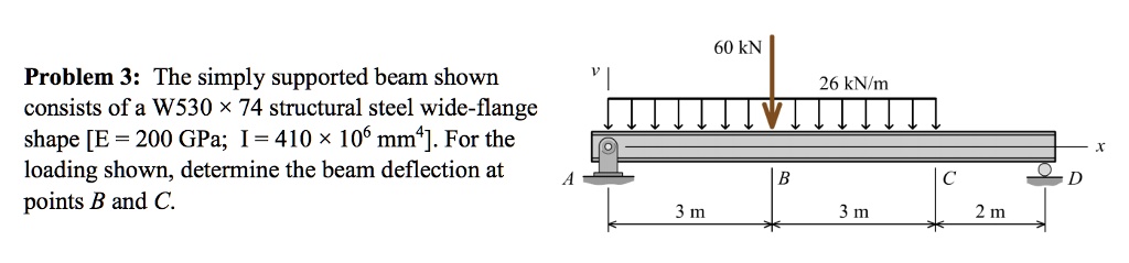 60 kN Problem 3: The simply supported beam shown consists of a W530 74 structural steel wide ...