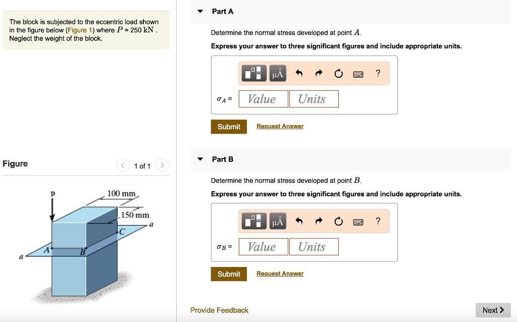 SOLVED: The block is subjected to the eccentric load shown in the figure below (Figure 1), where ...