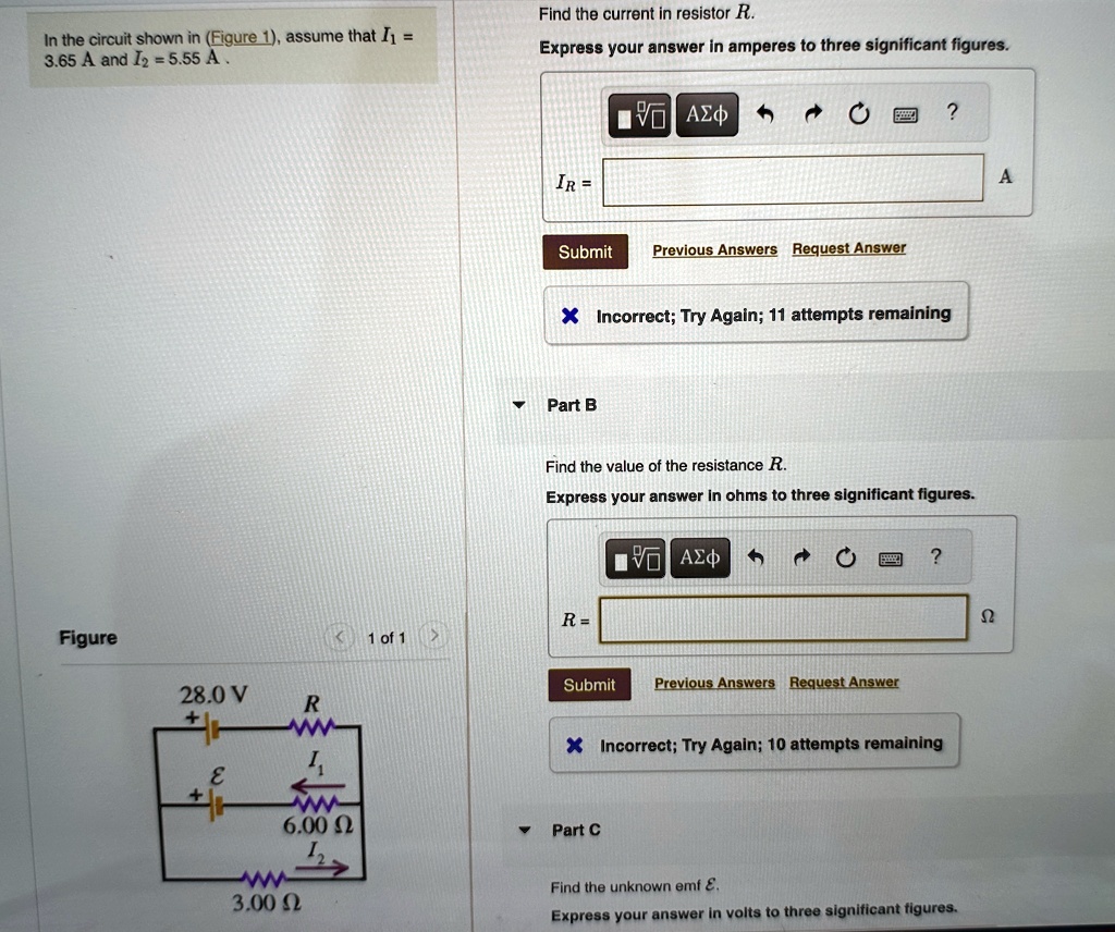 In the circuit shown in (Figure 1), assume that I1 = 3.65 A...