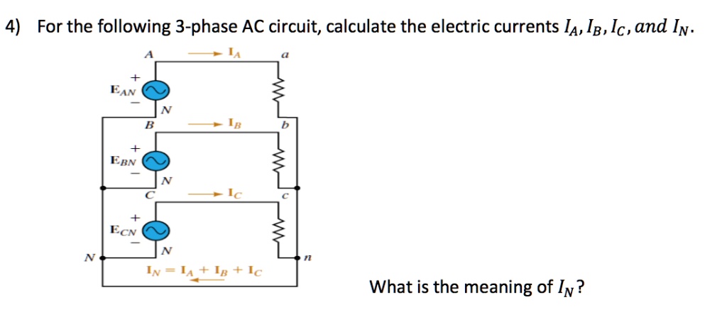 SOLVED: For the following 3-phase AC circuit, calculate the electric currents IA IB IC and IN ...