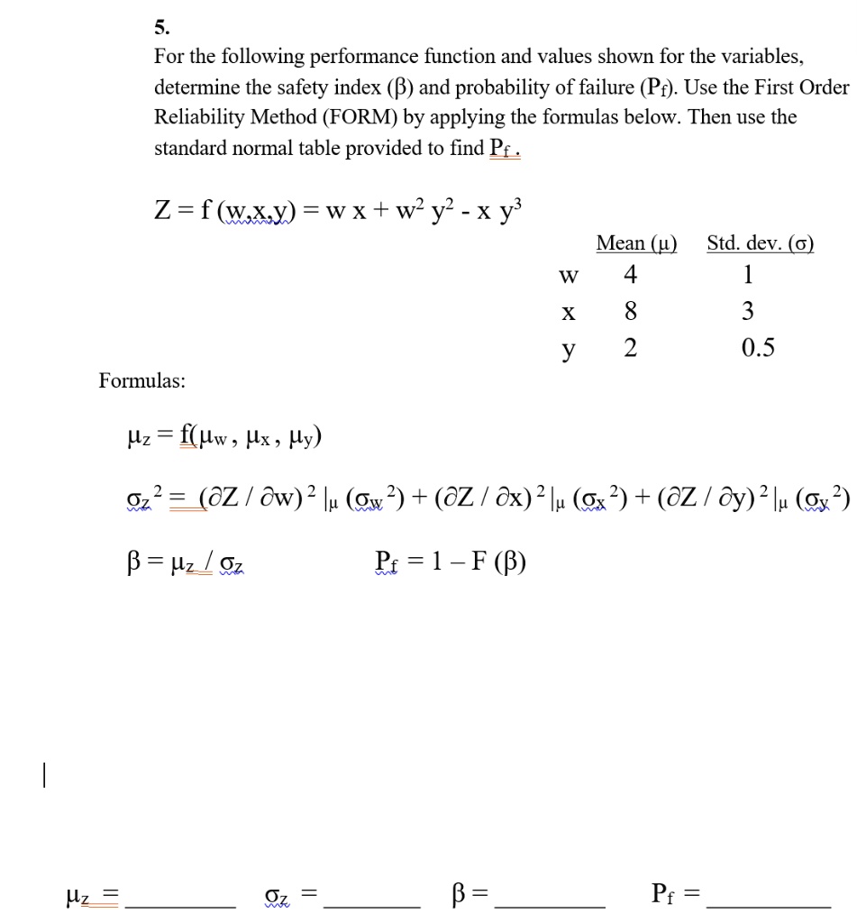 SOLVED: 5 For the following performance function and values shown for ...