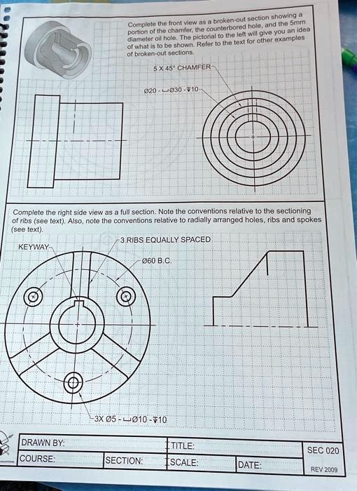 Complete the front view as a broken-out section showing a portion of ...