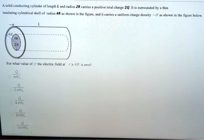 SOLVED: A solid conducting cylinder of length L and radius 2R carries a positive total charge 2Q ...