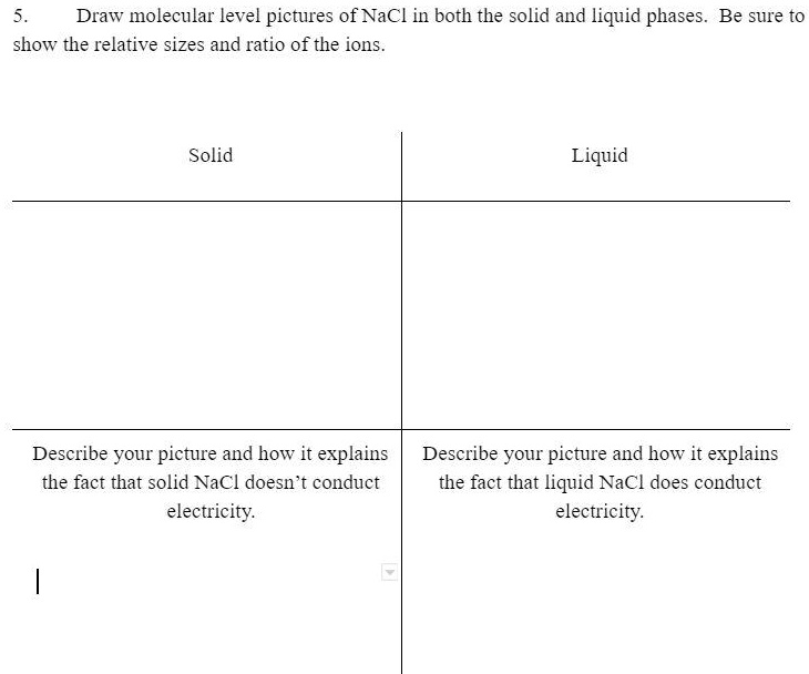 5. Draw molecular level pictures of NaCl in both the solid and liquid ...