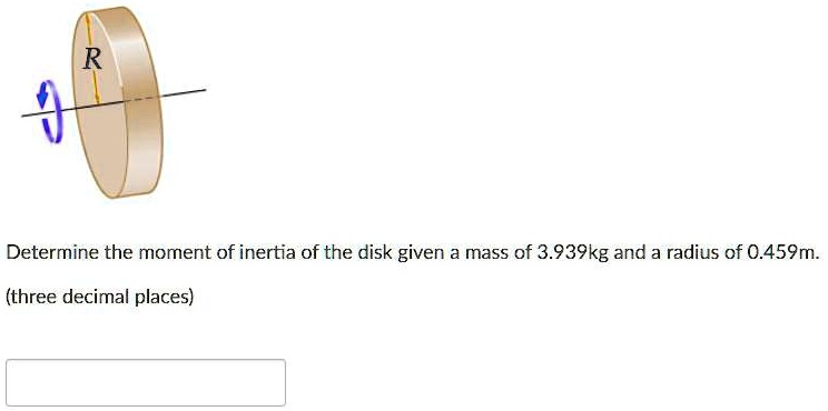 SOLVED: R Determine the moment of inertia of the disk given a mass of 3 ...