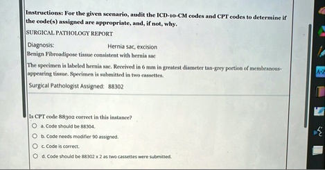 instructions for the given scenario audit the icd 10 cm codes and cpt ...