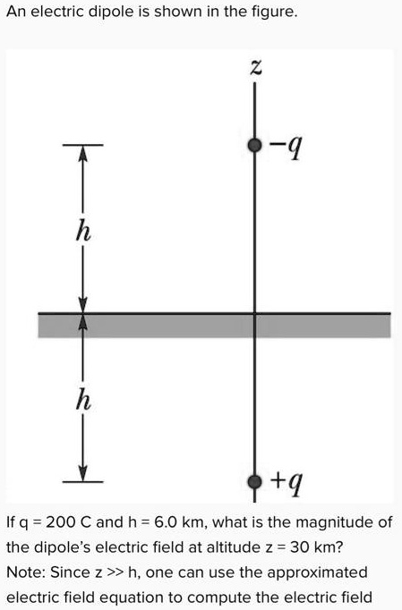 an electric dipole is shown in the figure 4 if q 200 c and h 60 km what ...