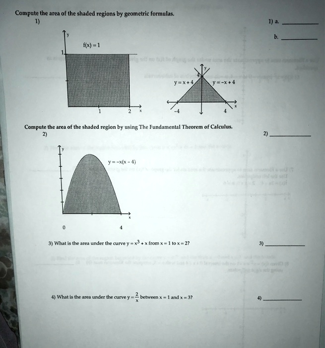 SOLVED: Compute the area of the shaded regions by using geometric ...