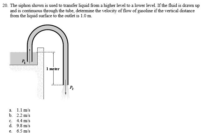 SOLVED: The siphon shown is used to transfer liquid from a higher level ...