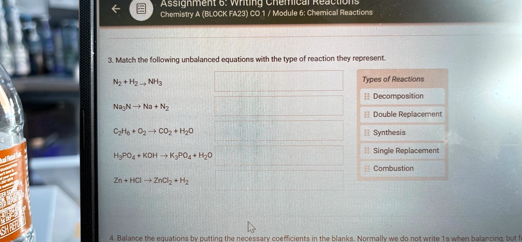 SOLVED: Chemistry A (BLOCK FA23) CO 1 / Module 6: Chemical Reactions 3 ...