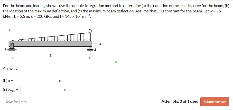 SOLVED: For the beam and loading shown, use the double-integration ...