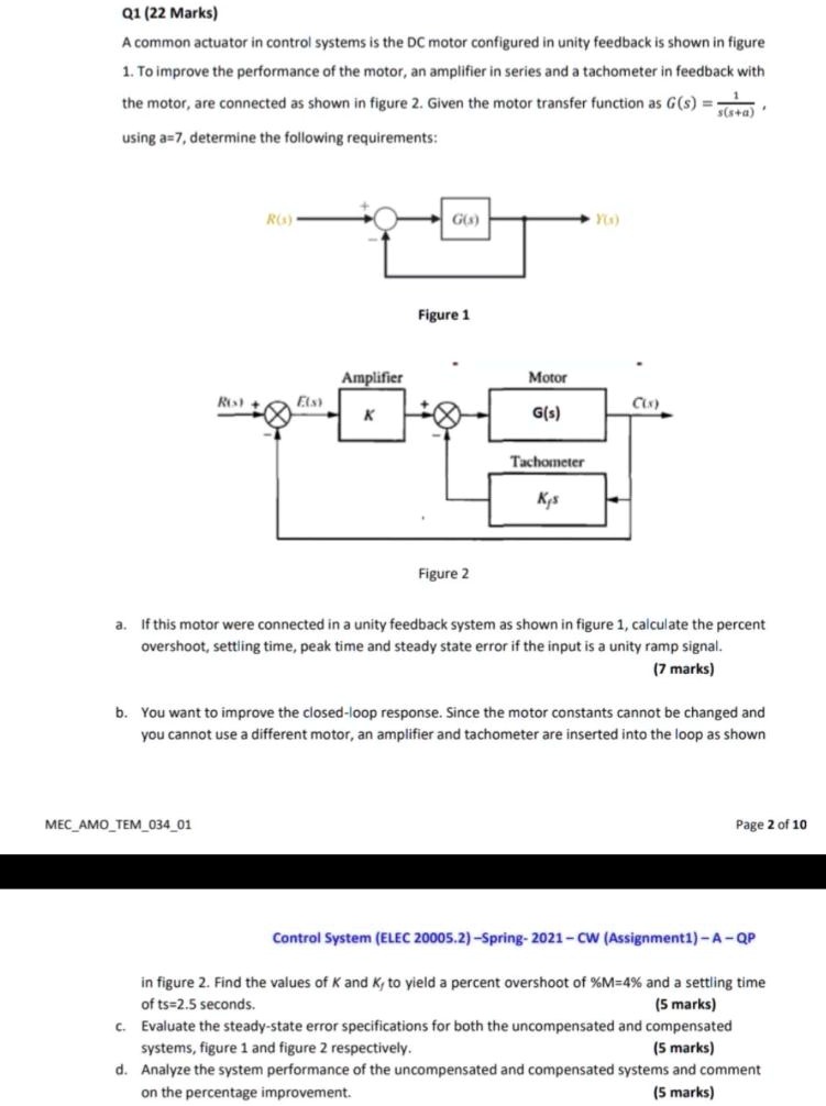 SOLVED: Q1 (22 Marks) A common actuator in control systems is the DC ...