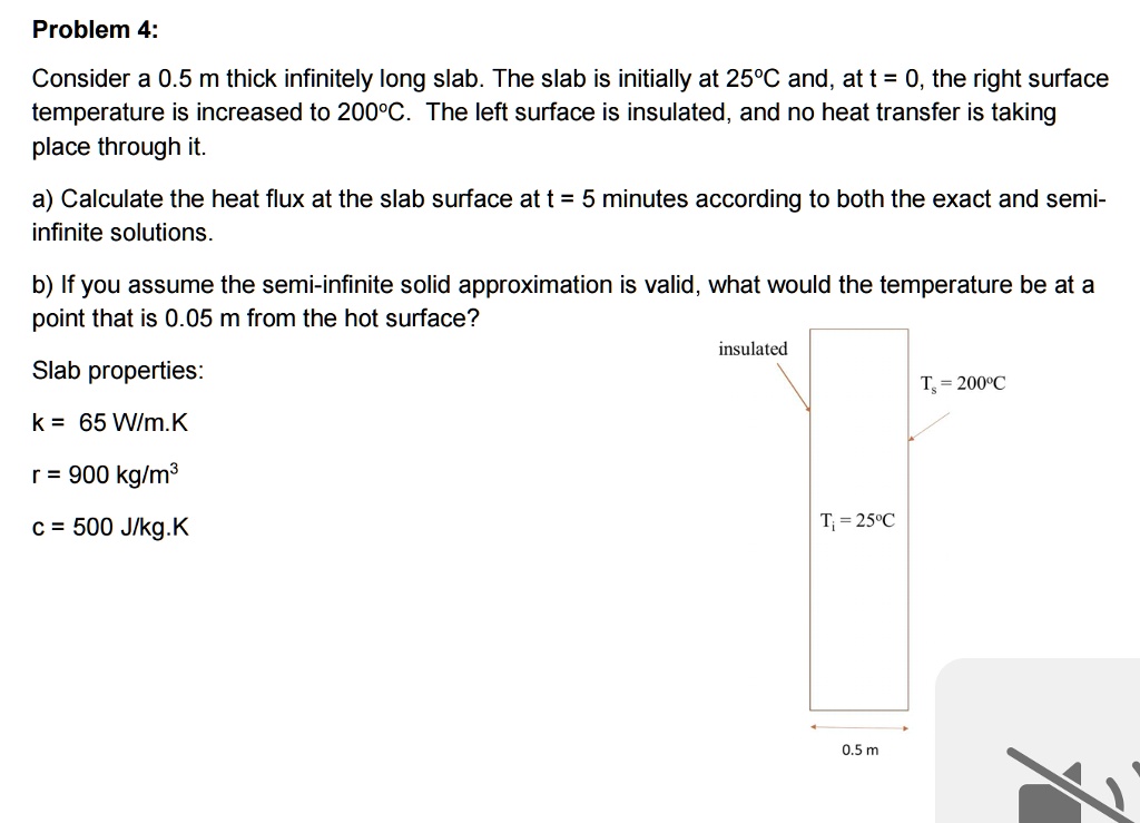 SOLVED: Problem 4: Consider a 0.5 m thick infinitely long slab. The ...