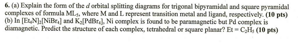 SOLVED: 6. (a) Explain the form of the d orbital splitting diagrams for ...