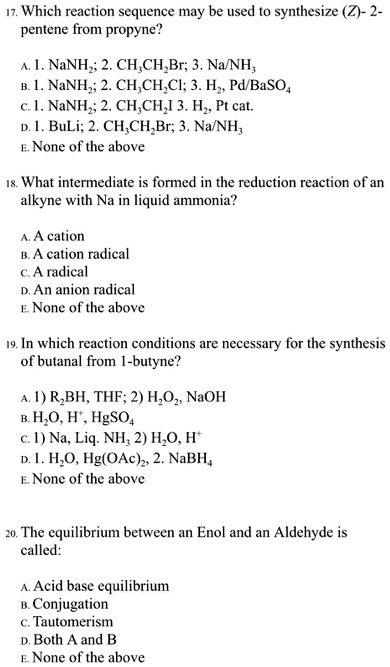 SOLVED: 17. Which reaction sequence may be used to synthesize (Z)- 2 ...