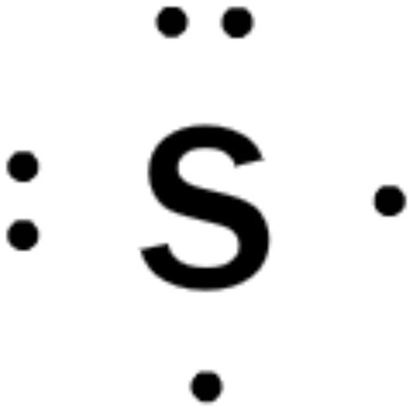 The image contains a Lewis dot structure for sulfur (S). The sulfur ...