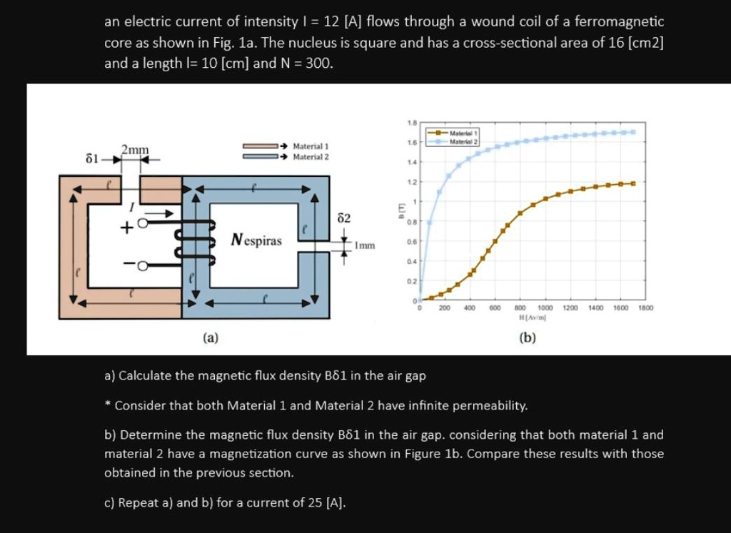 SOLVED: Texts: INFINITY PERMEABILITY An electric current of intensity l = 12 [A] flows through a ...