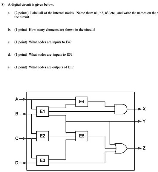 8) A digital circuit is given below. a. (2 points) Label all of the internal nodes. Name them n1 ...