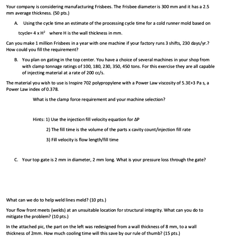 SOLVED: Your company is considering manufacturing Frisbees.The Frisbee ...