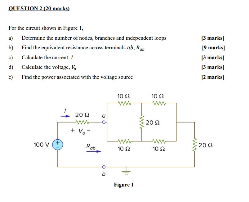 SOLVED: QUESTION 2 (20 marks) For the circuit shown in Figure 1, determine the number of nodes ...