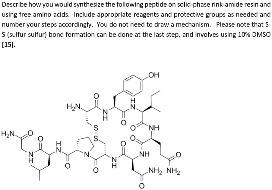 SOLVED: Describe how you would synthesize the following peptide on solid-phase rink-amide resin ...