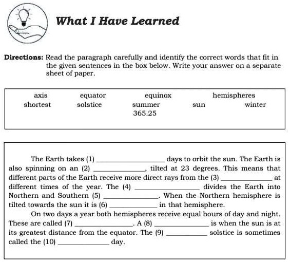 SOLVED: 'pasagotttt ung maayos What [ Have Learned Directions: Read the ...