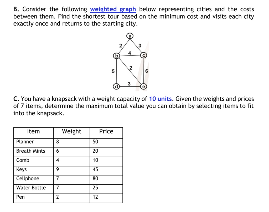 b consider the following weighted graph below representing cities and the costs between them ...