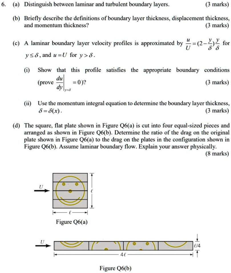 SOLVED: (a) Distinguish between laminar and turbulent boundary layers. (3 marks) (b) Briefly ...