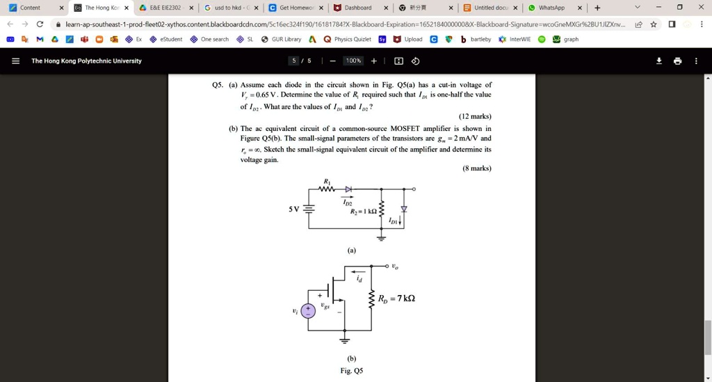 SOLVED: Q5. (a) Assume each diode in the circuit shown in Fig. Q5(a) has a cut-in voltage of VÎ³ ...