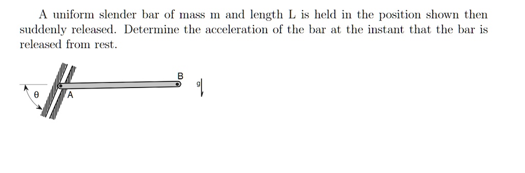 A uniform slender bar of mass m and length L is held in the position ...