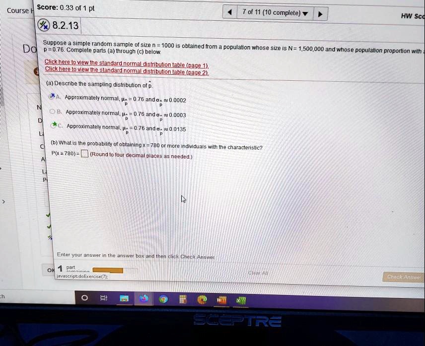 Solved Course Score 033 0f 1 Pt 8213 7 Of 11 10 Complete Hw Scd Suppose Simple Random