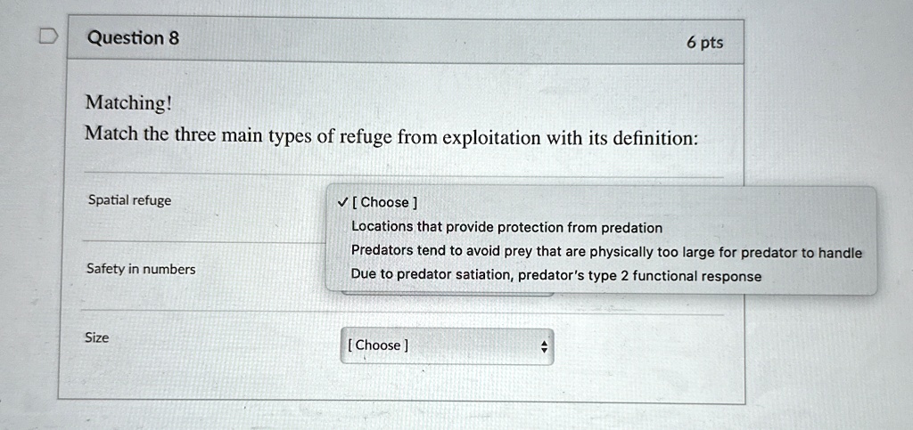 question 8 matching match the three main types of refuge from ...