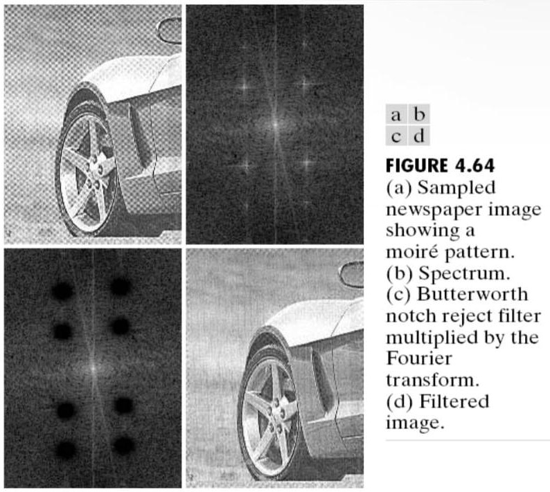 ab cd FIGURE 4.64 (a) Sampled newspaper image showing a moiré pattern ...