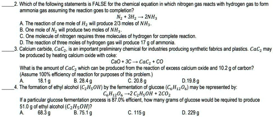 SOLVED: 2. Which of the following statements is FALSE for the chemical ...