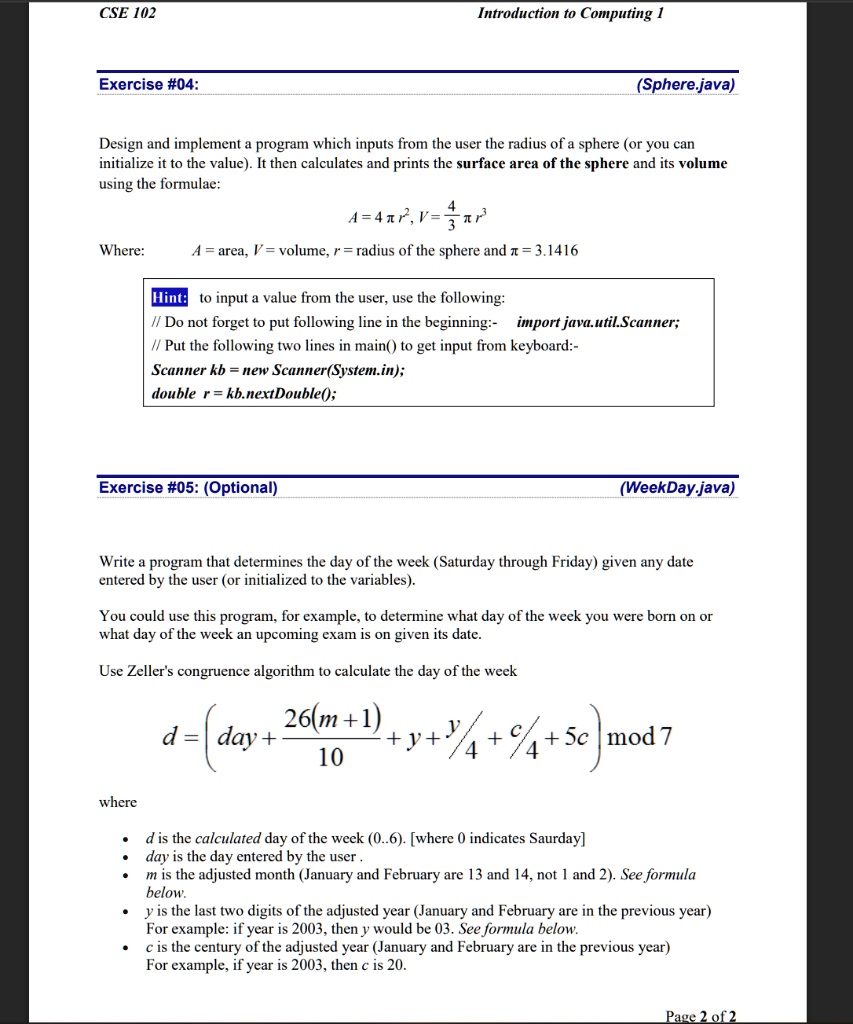Solved Cse 102 Introduction To Computing Exercise 04 Sphere Java Design And Implement A 7602
