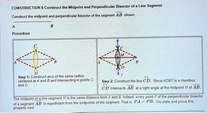 constructior construct the midpoint and perpendicular bisector of line segment construct the ...
