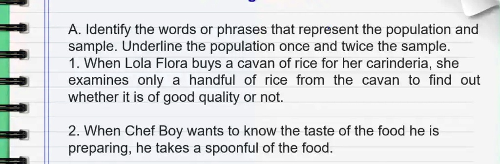 SOLVED: A. Identify the words or phrases that represent the population ...
