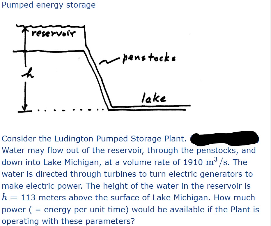 SOLVED: Pumped energy storage Consider the Ludington Pumped Storage ...