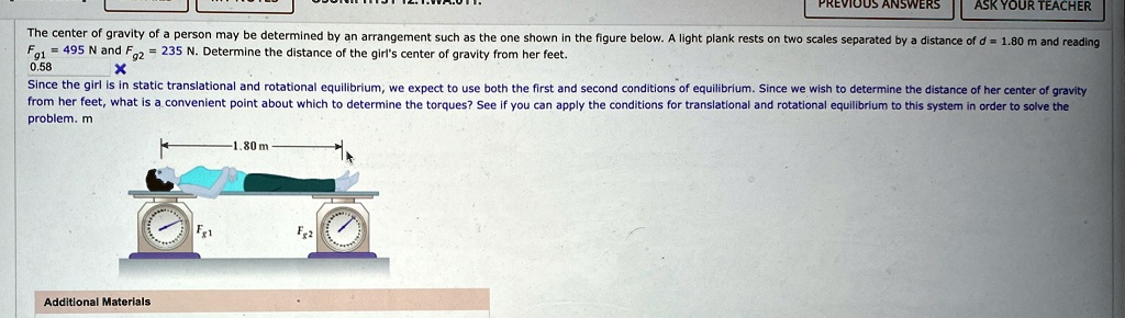 the center of gravity of a person may be determined by an arrangement ...