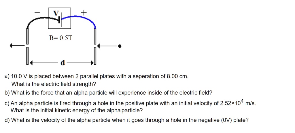 b 05t a 100 v is placed between 2 parallel plates with a seperation of ...