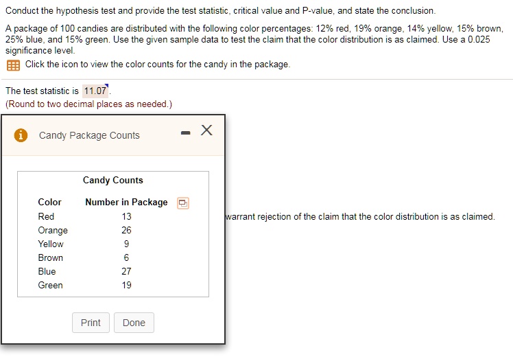 Solved Conduct The Hypothesis Test And Provide The Test Statistic Critical Value And P Value