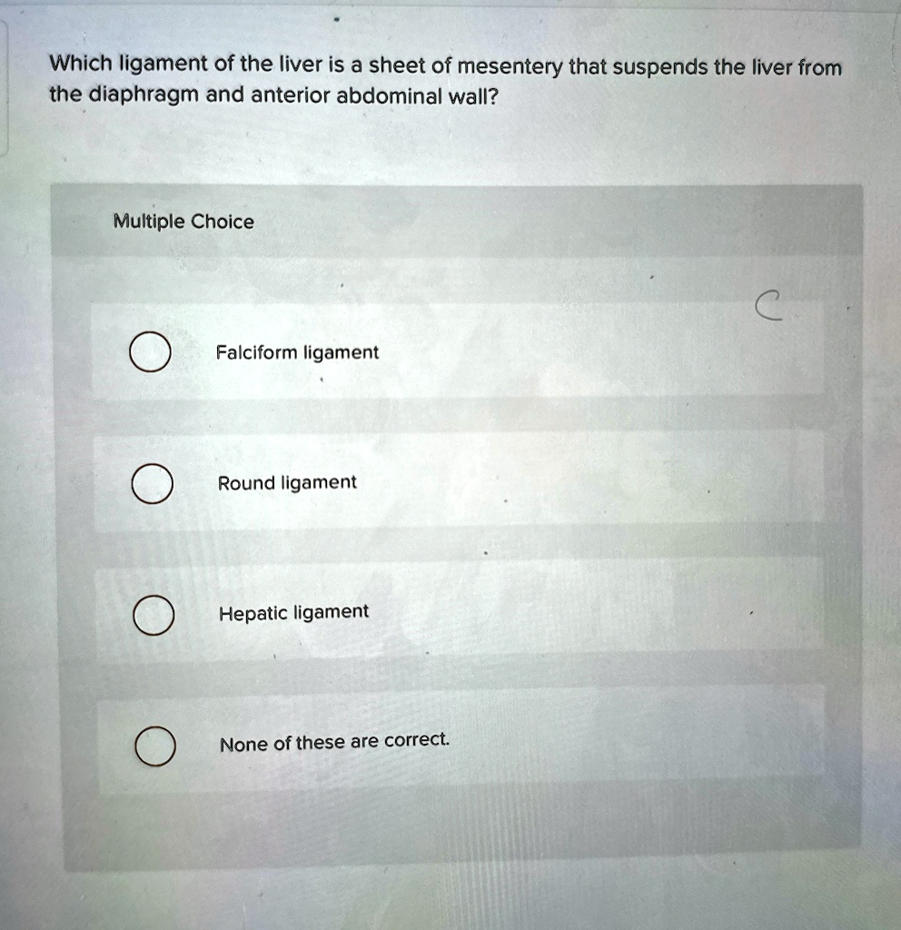 [GET ANSWER] Which ligament of the liver is a sheet of mesentery that suspends the liver from ...