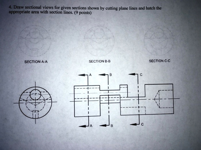 SOLVED: Draw sectional views for given sections shown by cutting plane ...