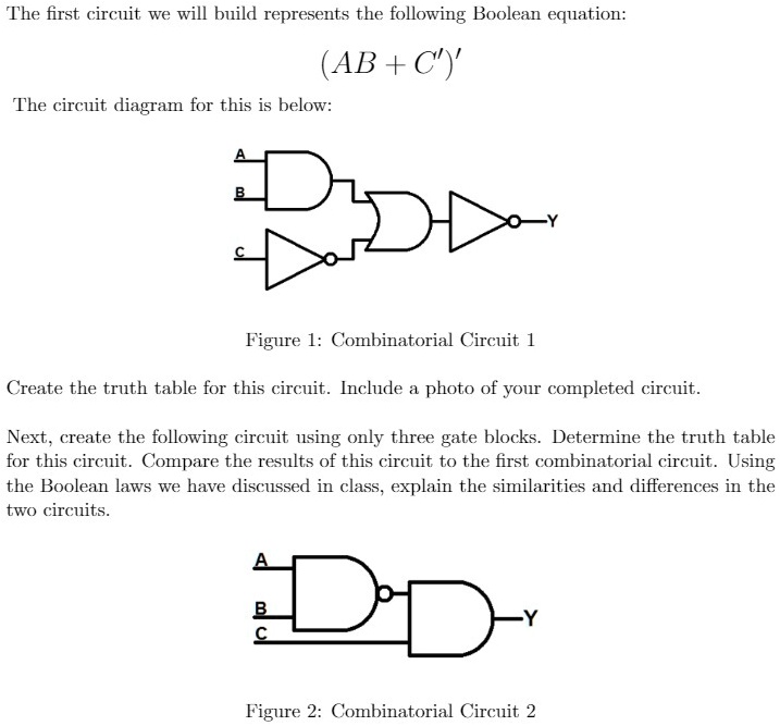 SOLVED: "The first circuit we will build represents the following Boolean equation: (AB + 6 ...