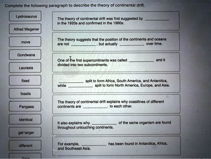 SOLVED: Complete the following paragraph to describe the theory of ...