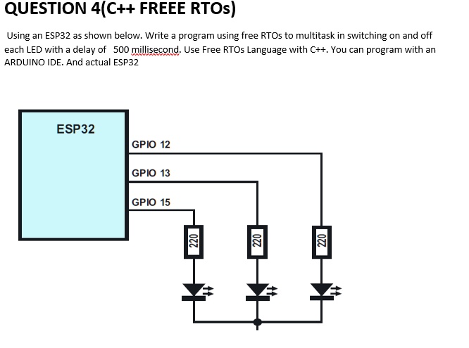 Solved Question 4 C Free Rtos Each Led With A Delay Of 500