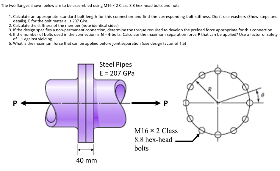 The two flanges shown below are to be assembled using M16 ×2 Class 8.8 ...